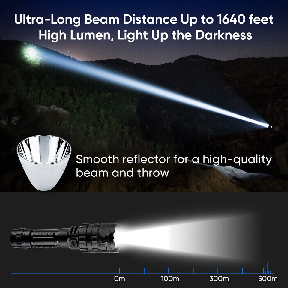 LED Bulb Super-Bright Tactical LED Flashlight Rechargeable Powerful ...