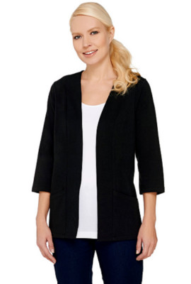 Denim & Co. Essentials Knit 3/4 Sleeve Open Front Jacket, Black, XS | eBay