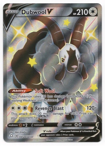 Dubwool Shiny V Ultra Rare Full Art (SV120/SV122) Pokemon Shining Fates ...