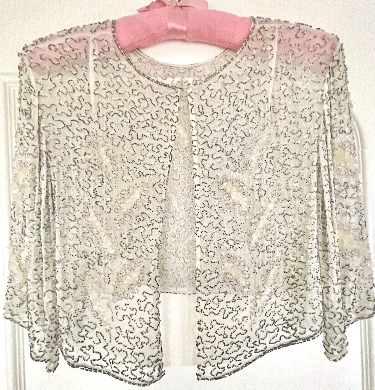 VTG 1920s 1930s Sheer Beaded Evening Jacket Ivory Sil… - Gem