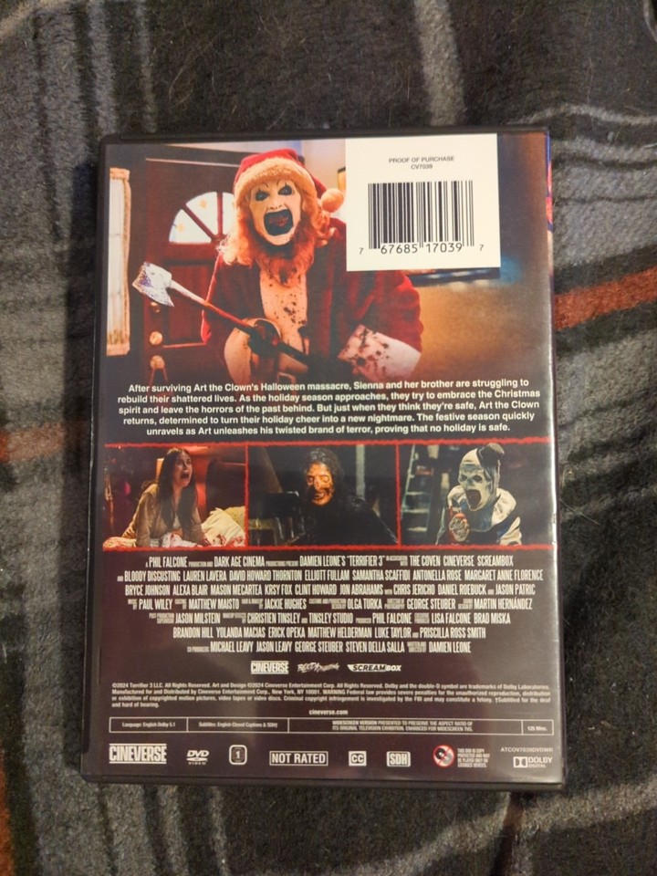 Terrifier 3 (DVD, 2024) Horror Halloween Art the Clown Gory Blood Fest ...