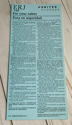 United Express ERJ-145 Safety Card - 2007 | eBay