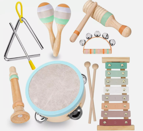 Baby Music Toys Drum Instruments Set - Neutral Colors Wooden Montessori ...