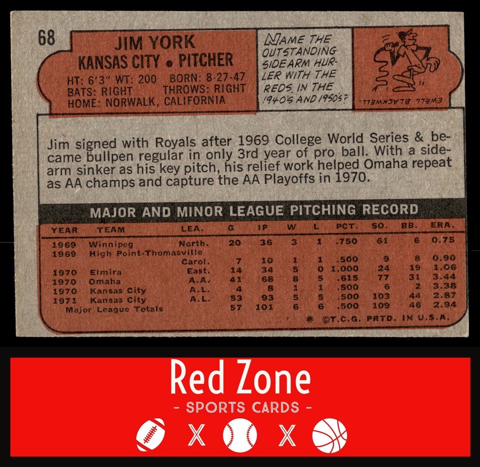1972 Topps - #68 Jim York EX+ | eBay