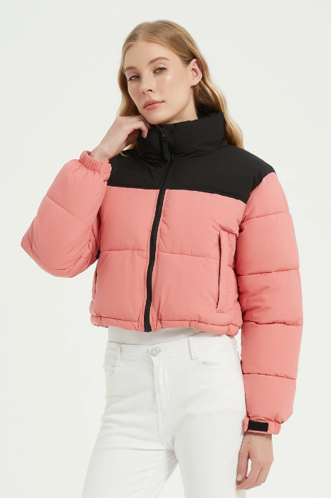 Women's Oversized 2 Tone Water Repellent Quilted Crop Length Hoody Puffer Jacket | eBay