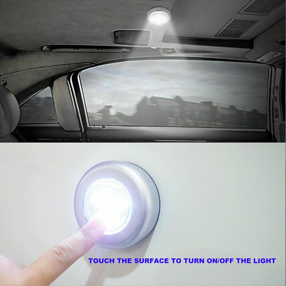 4 LED Touch Push Button lamp Light Self-Stick Long Battery Life Down ...