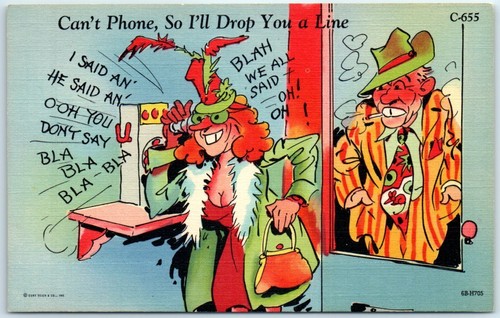 Postcard - Woman on the Phone Art Print - Can't Phone, So I'll Drop You ...