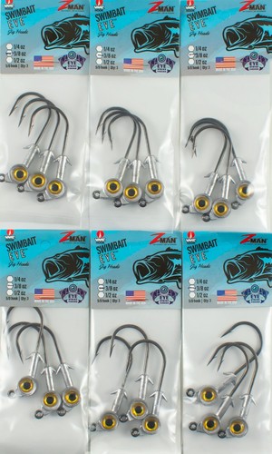 (LOT OF 6) Z-MAN SWIMBAIT EYEZ JIGHEAD 3/8OZ 5/0 SE5038-01PK3 GOLD ...