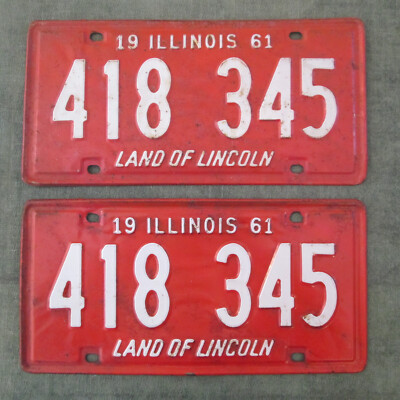 Antique 1961 Illinois License Plate PAIR YOM Plates for Historic Auto ...