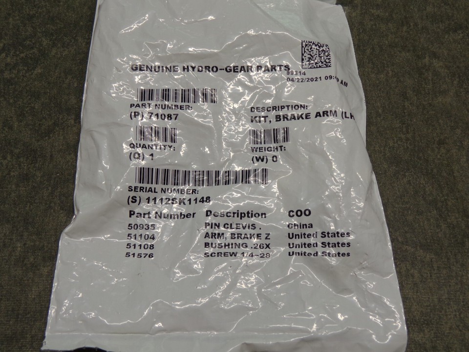 Hydro gear 71087 LH BRAKE ARM KIT GENUINE FACTORY OEM LEFT HAND | eBay