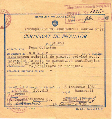Romania, 1964, Vintage Patent / Invention Certificate - RPR | eBay
