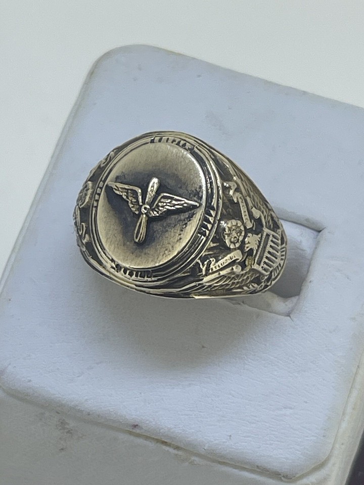 Antique 10k Gold AVIATION PILOTS WINGS WW2 USA AIR FORCE MENS RING SIZE ...