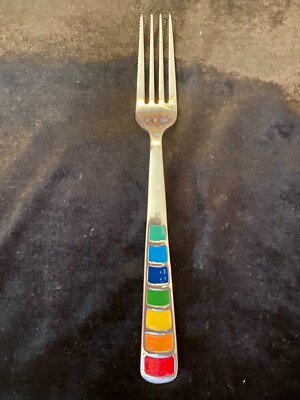 1 Fiestaware Celebrations Rainbow Inlay Dinner Fork Flatware Stainless ...