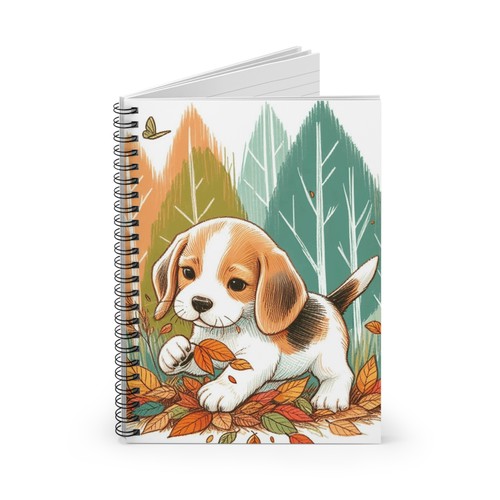 Spiral Notebook Ruled Line Beagle Puppy Playing in Leaves Design 8 | eBay