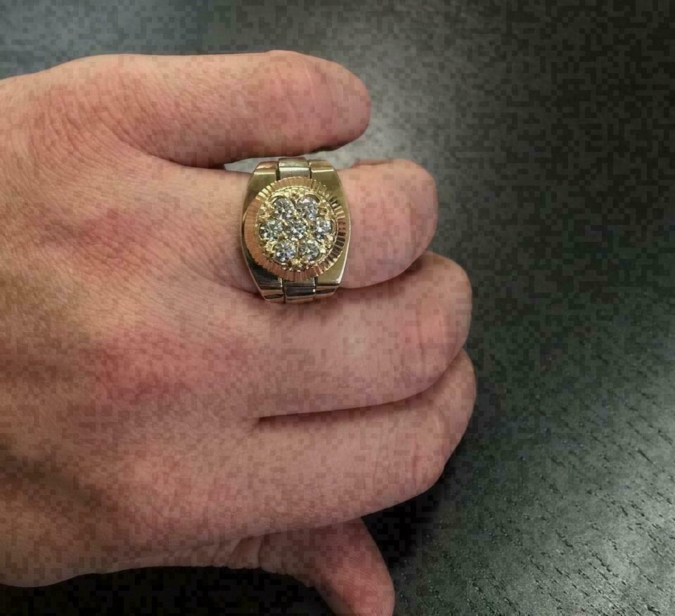 2Ct Round Lab Created Diamond Men's Rolex Designer Ring 14K Yellow Gold ...