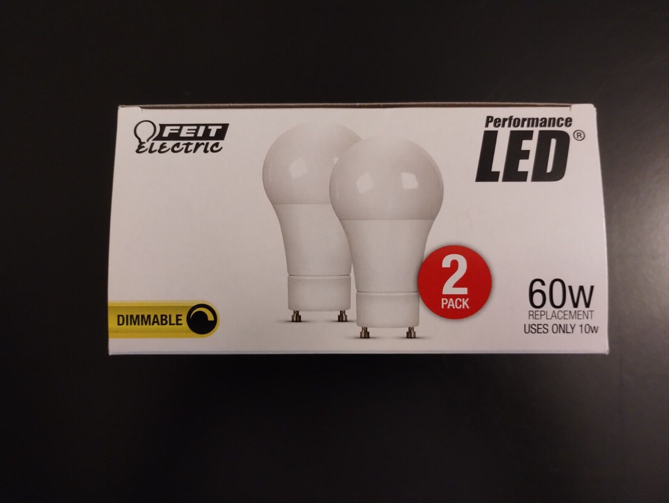 2 Pack - Feit Electric A19 GU24 2 PIN LED Dimmable 800 Lumens 10W/60W ...