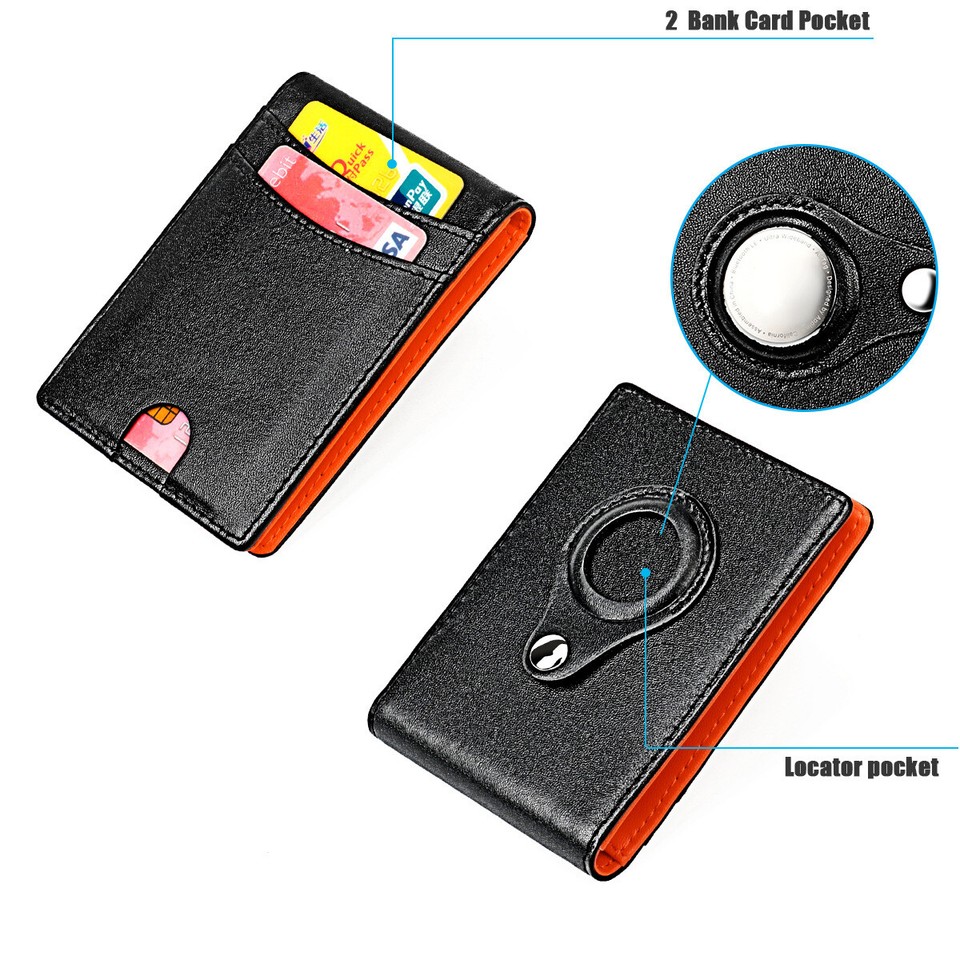 Men RFID Airtag Wallet with Money Clip Leather Credit Card Air Tag Case ...