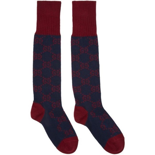 NWT GUCCI LOGO Color Blocking Elastic High Socks Men's Blue Red GG ...
