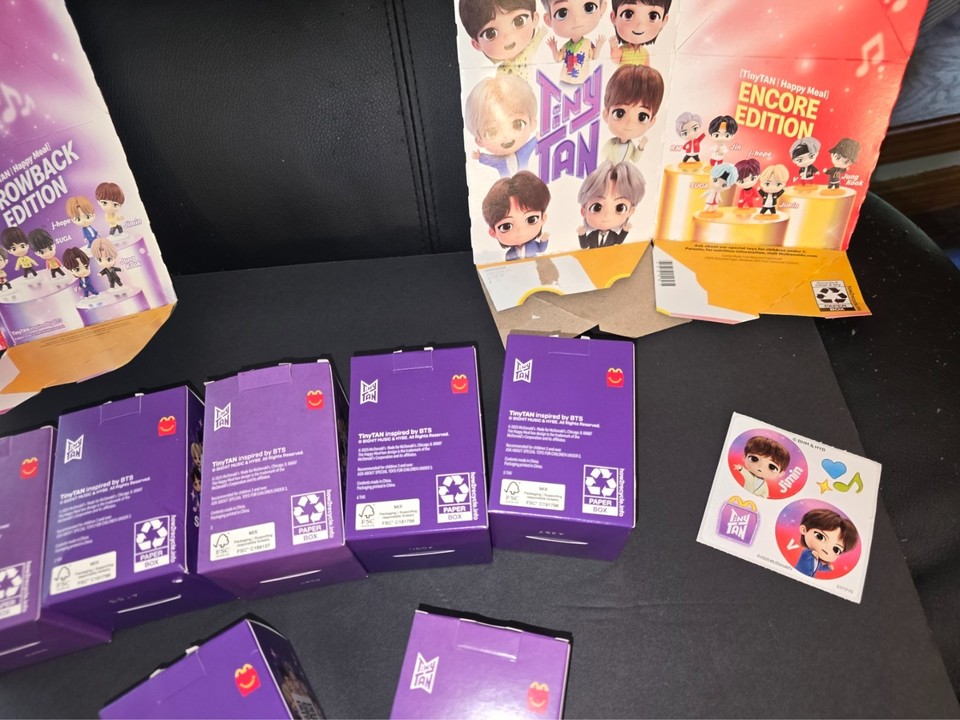 All 7 BTS McDonald’s TinyTan lot W bonus Sticker and Collectible Meal Box | eBay