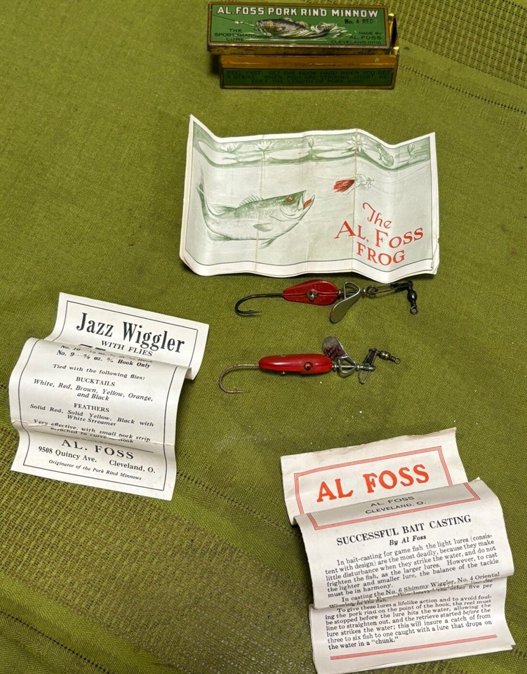 Vintage Al Foss Pork Rind Minnow Fishing Lure 04 Red W/brochure Rare ...