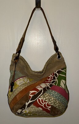 Fossil Slouch Hobo Purse Leather Suede Canvas Patchwork ZB2848 w/key ...
