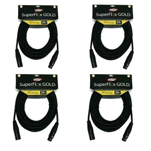 4 OSP Quality XLR Microphone Mic Cable 25' ft SuperFlex w/ Gold ...