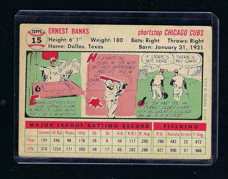 1956 Topps Baseball Card #15 Ernie Banks, Chicago Cubs, HOF, VG-EX! | eBay