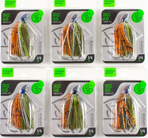 (LOT OF 6) GOOGAN SQUAD GRASS HERO SWIM JIG 4/0 1/4OZ BLUEGILL J5104 ...
