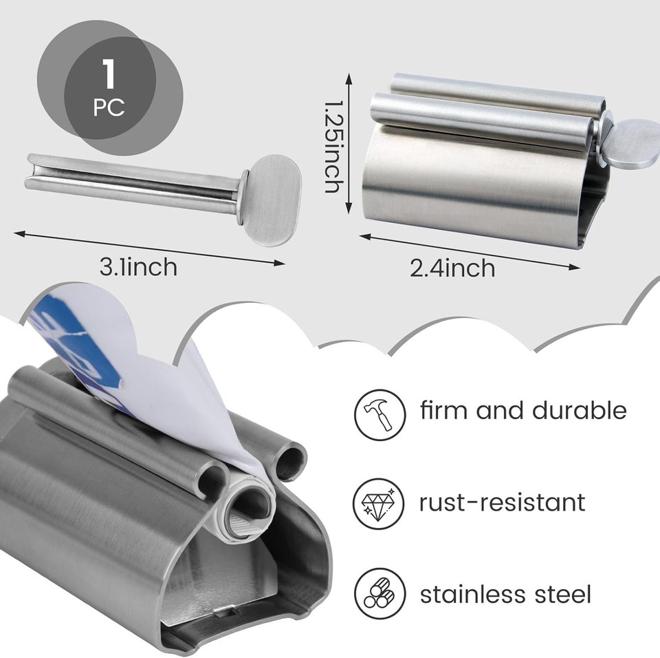 1 or 2 Pc Toothpaste Roller Squeezer Tool Metal Tooth Paste Holder for ...
