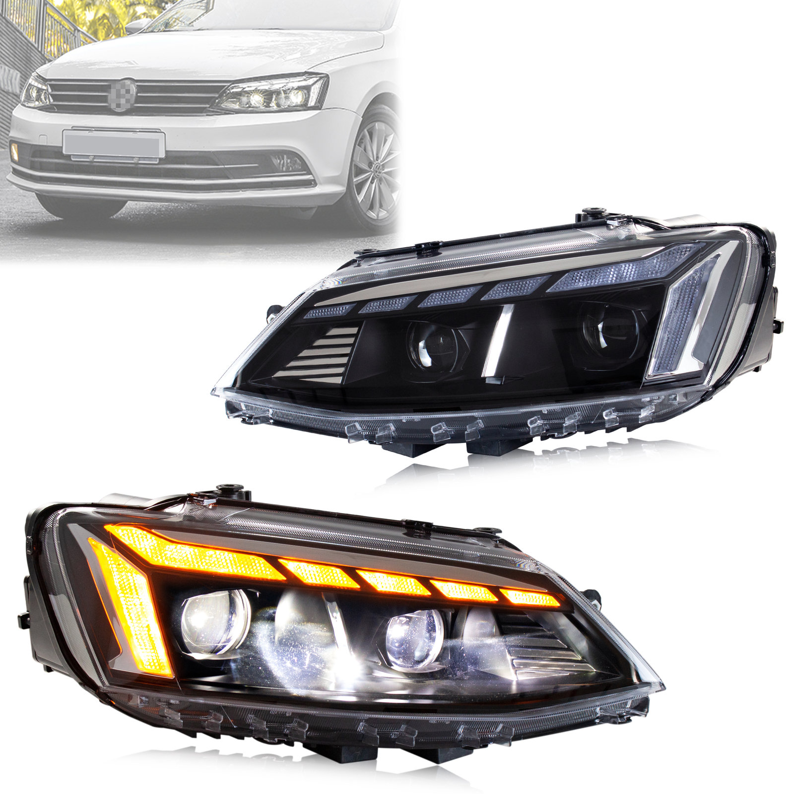 LED Headlights for Jetta MK6 SE TDI 2011-2018 Red Light Front Lamps Set ...