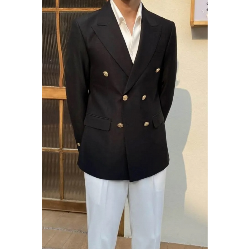 Men Casual Business Metal Buckle Suit Blazer Coat Double Breasted ...