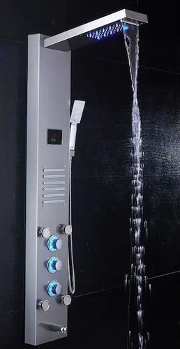 52 in. 10-Jet Shower Panel System in Brushed Nickel with LED Rainfall ...