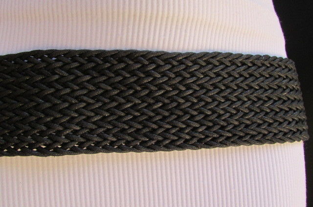 WOMEN HIP WAIST BIG SQUARE BUCKLE BLACK BRAIDED FABRIC URBAN FASHION ...