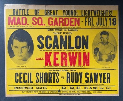 1958 Madison Square Garden Bobby Scanlon Gale Kerwin Lightweight Boxing Poster | eBay