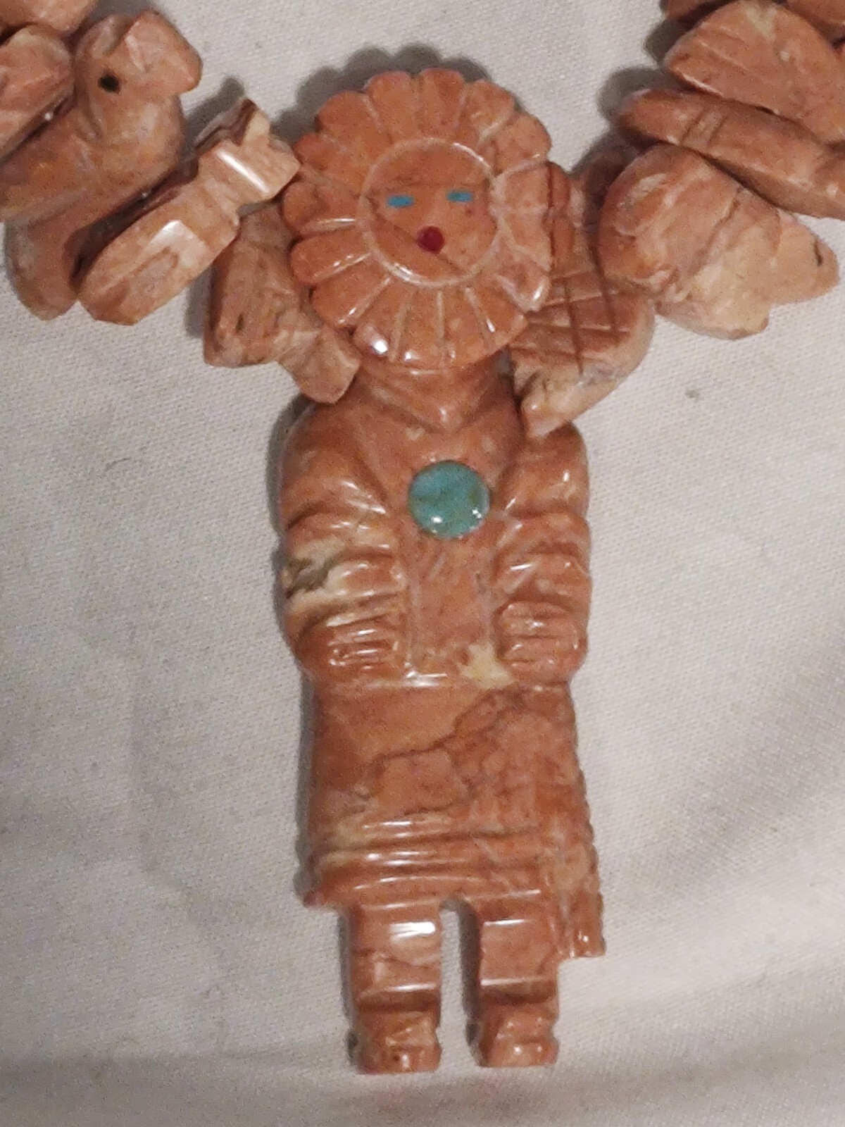 Vintage Hopi Stone Carved Sun Maiden Necklace Turquoi… - Gem