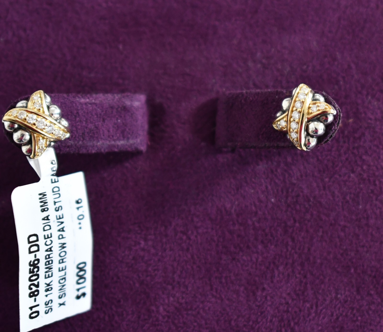 NEW LAGOS *EMBRACE* Two-Tone 925 SILVER & 18K GOLD X DIAMOND STUD Earrings | eBay