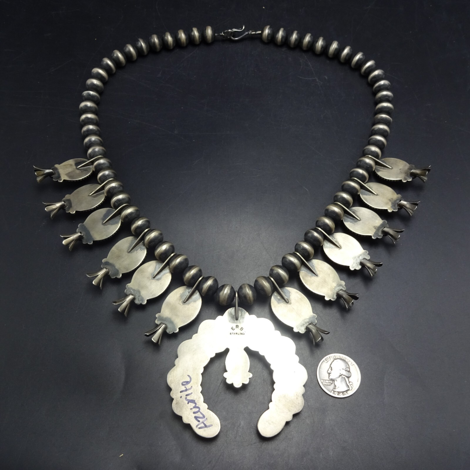 Grand ERNEST ROY BEGAY Navajo AZURITE Sterling Silver SQUASH BLOSSOM ...