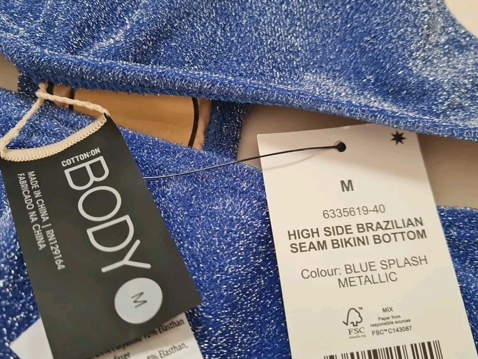 BIKINI BOTTOMS BNWT SIZE M 12 BRAZILIAN BLUE SHIMMER HIGH SIDE SKIMPY 💙 ...