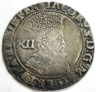 1621-1623 AD SILVER ENGLAND SHILLING KING JAMES I COIN ABOUT UNC. SPINK ...