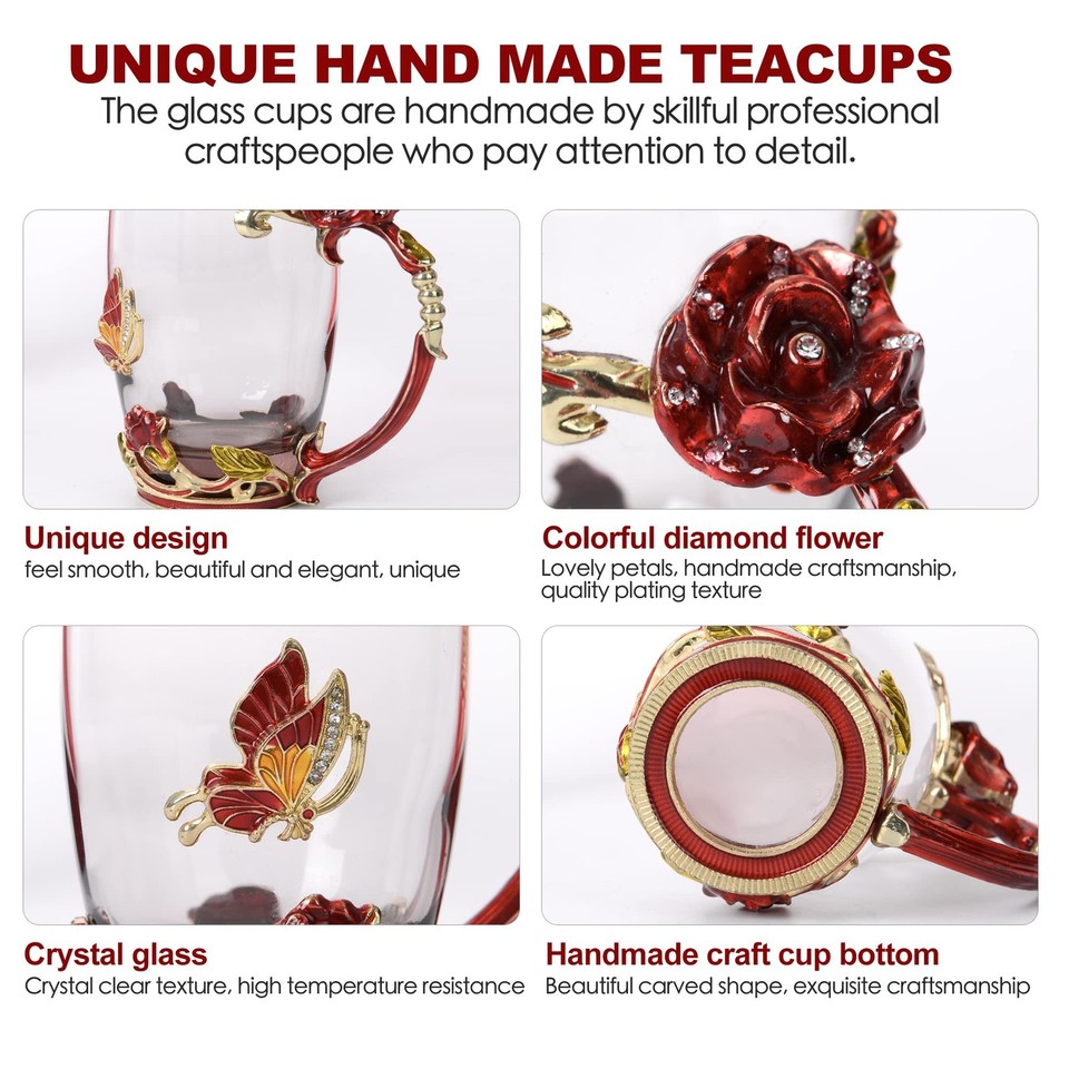 Glass Coffee Mugs Flower Butterfly Tea Cup with Spoon and Box ...