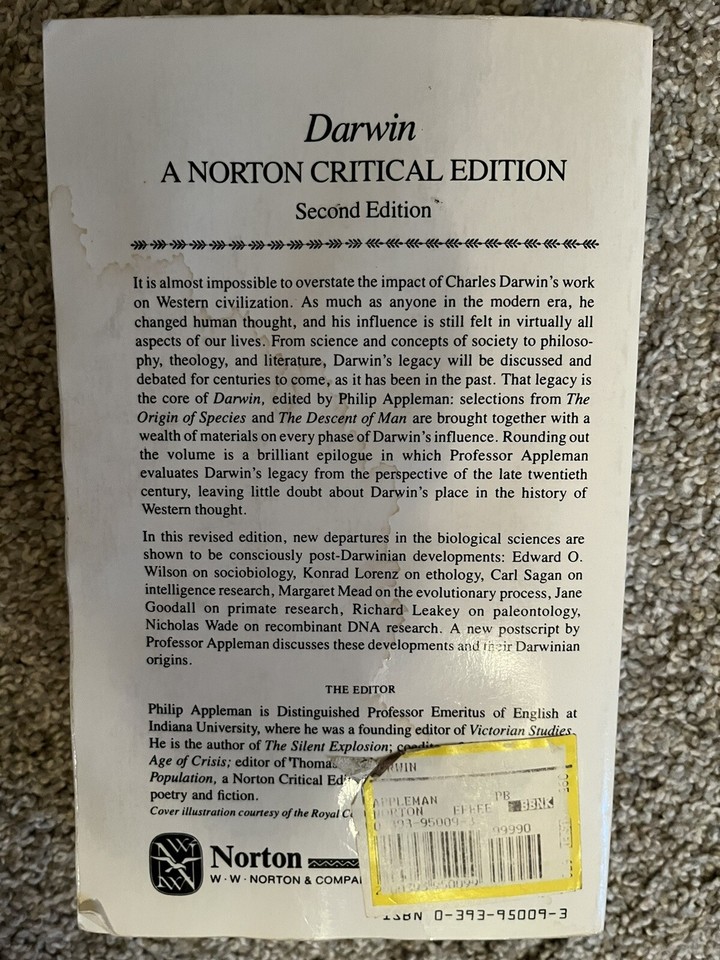 A Norton Critical Edition: Darwin by Edited by Philip Appleman (1979 ...