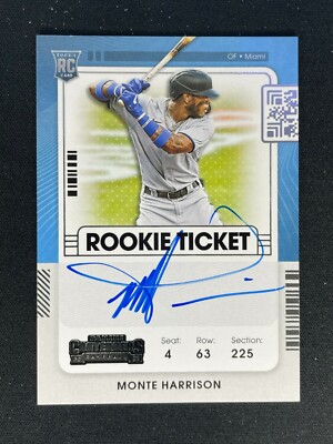 Monte Harrison RC - 2021 Panini Contenders ON CARD AUTO #125 - Miami ...