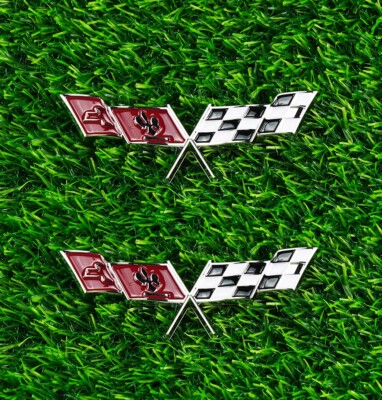 2pcs For 77-79 Corvette C3 Front Fender Cross Crossed Flags Emblem ...