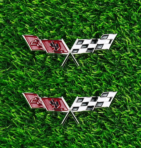 2pcs For 77-79 Corvette C3 Front Fender Cross Crossed Flags Emblem ...