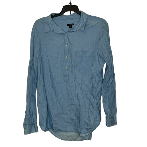 Ann Taylor 1/2 Button Top Blouse Size Medium Blue 100% Cotton Womens LS ...