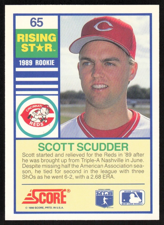 1990 Score Rising Stars Scott Scudder #65 Cincinnati Reds | eBay