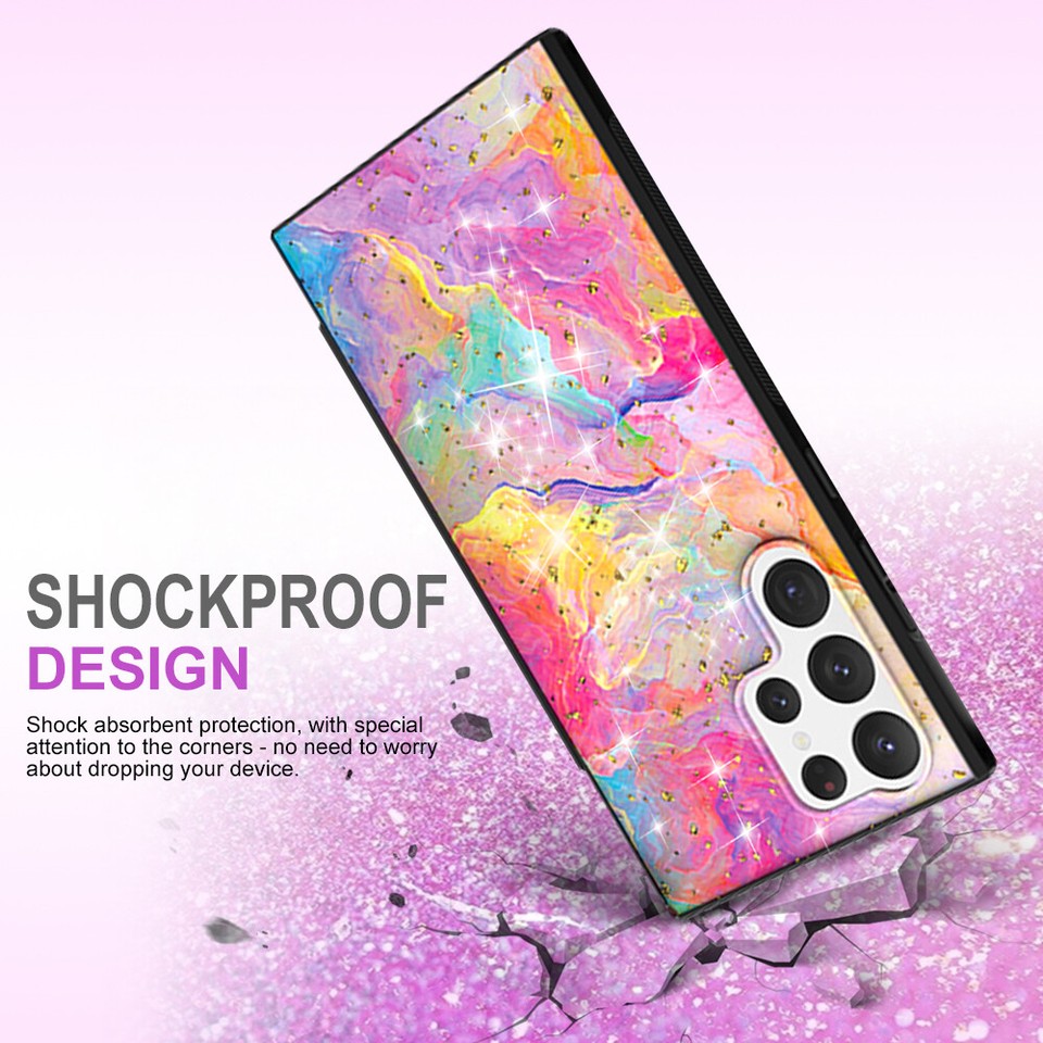 For Samsung Galaxy S23 Ultra /S23+ /S23 Case Marble Rainbow Glitter TPU ...
