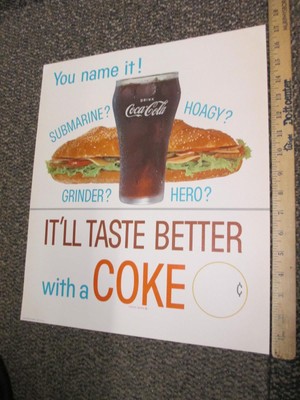 COCA COLA Coke 1950s sub sandwich soda store display sign diner ...