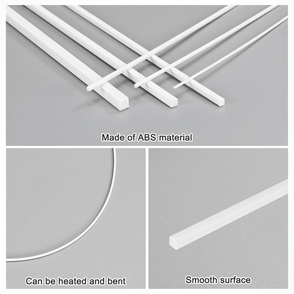 15-Pack Square Plastic Bars Rods, 4mm x 250mm ABS Smooth Plastic Tube ...