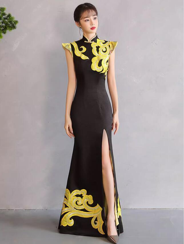 Trendy Mandarin Collar embroidery Cheongsam Sexy Banquet Bodycon ...